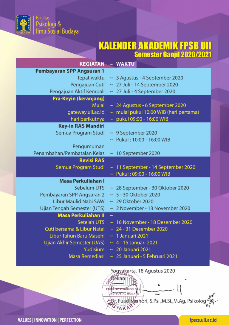 Kalender Akademik FPSB UII Semester Ganjil TA. 2020/2021 – Fakultas ...